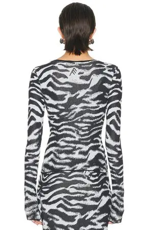 Attico Zebra Print Knit Cardigan - White & Black
