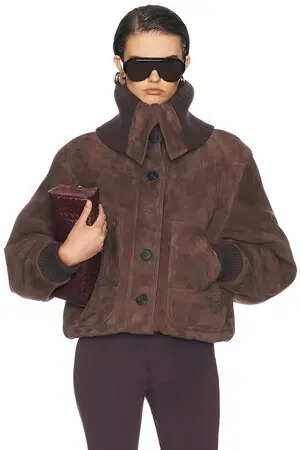 Attico Suede Bomber Jacket In Brown