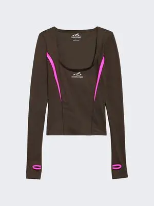 Balenciaga Techwear Long Sleeve Fitted Top Khaki And Neon Pink - Brown