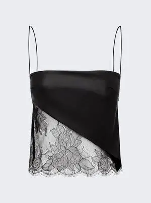 Alex Perry Camisole Top In Leather & Lace - Black