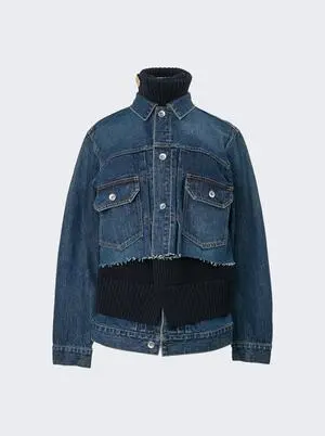 Sacai Denim X Wool Knit Jacket Blue And - Navy