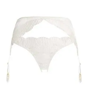COCO DE MER Stretch-silk Lace Athena Suspenders - Ivory