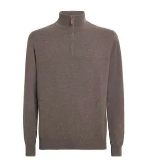 Johnstons Of Elgin Cashmere Quarter-zip Sweater - Brown