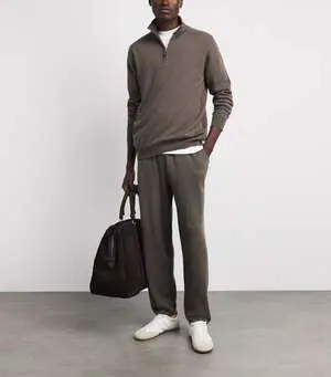 Johnstons Of Elgin Cashmere Quarter-zip Sweater - Brown