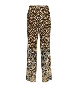 Etro Silk Leopard Print Paisley Trousers
