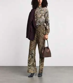 Etro Silk Leopard Print Paisley Trousers