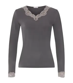 Hanro Lace-trim Long-sleeve T-shirt - Grey