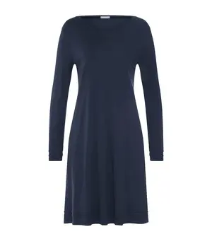 Hanro Cotton Long-sleeve Nightdress - Navy