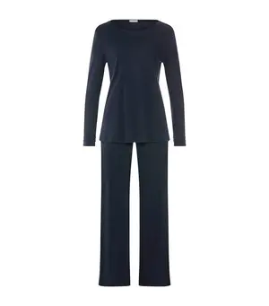 Hanro Cotton Pilar Long-sleeve Pyjama Set - Navy