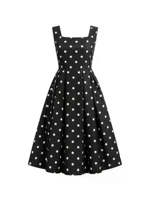 JENNE Polka-dot Pleated Midi Dress