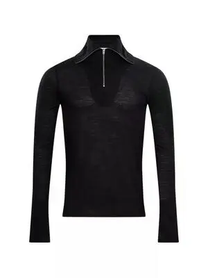 JIL SANDER Quarter-zip Long-sleeve Polo Shirt - Black