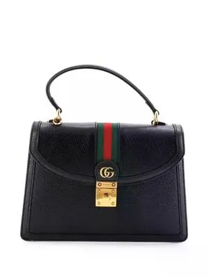 Gucci Ophidia Flap Top Handle Bag Leather Small Satchel - Black