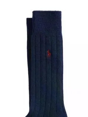 Polo Ralph Lauren Ribbed Knit Crew Socks With Embroidered Logo - Blue