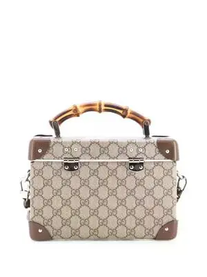 Gucci Bamboo Globe-trotter Vanity Case Gg Coated Canvas Satchel