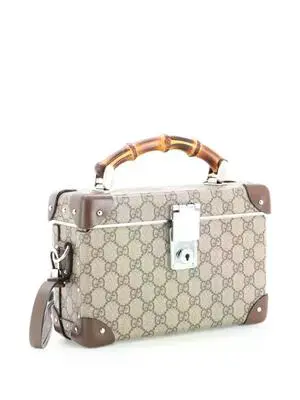 Gucci Bamboo Globe-trotter Vanity Case Gg Coated Canvas Satchel