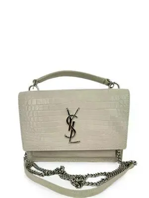 Saint Laurent Crocodile-embossed Sunset Shoulder Bag - Neutrals