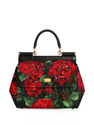 Dolce & Gabbana Medium Sicily Rose-print Crystal-embellished Tote Bag