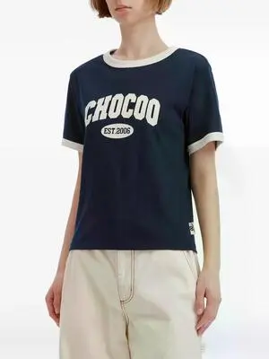 CHOCOOLATE Logo-print Ringer T-shirt - Blue