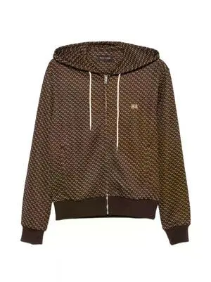 WALES BONNER Geometric-pattern Zip-up Hoodie - Brown
