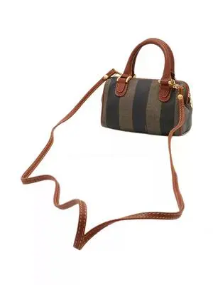 Fendi 20th Century Mini Pequin Coated Canvas Convertible Boston Bag Satchel - Brown