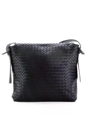 Bottega Veneta Square Flap Messenger Bag Intrecciato Nappa Medium Crossbody Bag - Black