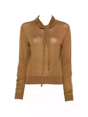 LAMRONS Pussy-bow Pointelle-knit Sweater - Brown