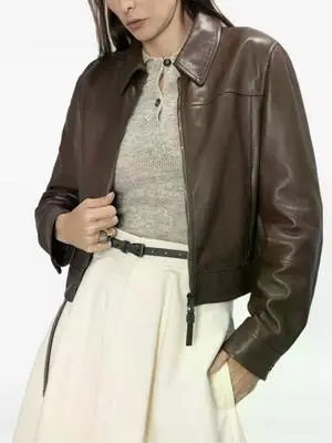 Brunello Cucinelli Zip-up Leather Jacket - Brown