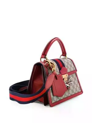 Gucci Queen Margaret Top Handle Bag Gg Coated Canvas With Leather Small Satchel - Red