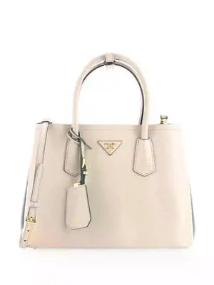 Prada Cuir Double Saffiano Leather Small Tote Bag - Neutrals
