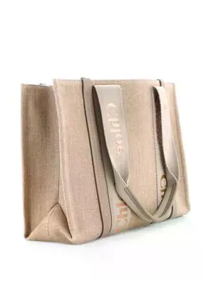 Chloé Woody Canvas With Leather Medium Tote Bag - Grey