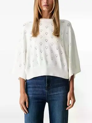 TWINSET Heart Pointelle Raglan-sleeve Sweater - White