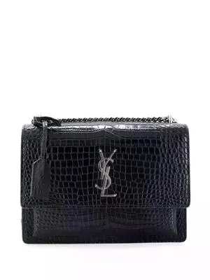 Saint Laurent Sunset Crocodile Embossed Leather Medium Crossbody Bag - Black