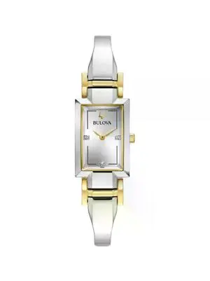 Bulova Classic Rectangular Watch With Diamond Markers - Silver
