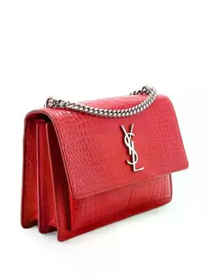 Saint Laurent Sunset Crocodile Embossed Leather Medium Crossbody Bag - Red
