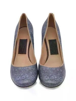 FERRAGAMO Lizard-embossed Block-heel Pumps