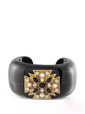 Verdura 18k Yellow Gold Maltese Cross Jade And Diamond Cuff Bracelet