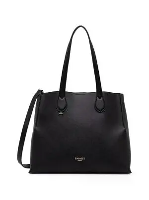 TWINSET Textured Logo-plaque Tote Bag - Black
