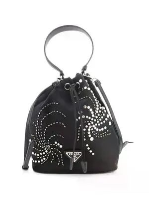 Prada Re-edition 1978 Crystal Embellished Tessuto Mini Bucket Bag - Black