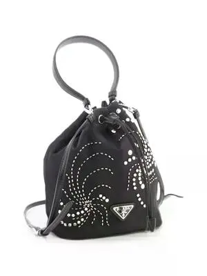 Prada Re-edition 1978 Crystal Embellished Tessuto Mini Bucket Bag - Black