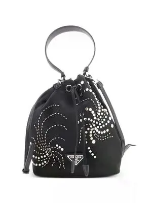 Prada Re-edition 1978 Crystal Embellished Tessuto Mini Bucket Bag - Black