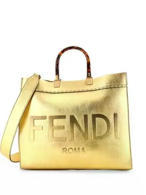 Fendi Sunshine Shopper Leather Medium Tote Bag - Gold