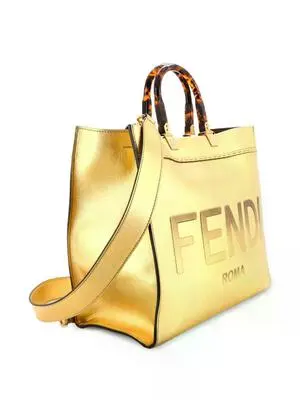 Fendi Sunshine Shopper Leather Medium Tote Bag - Gold