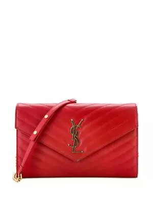 Saint Laurent Classic Monogram Wallet On Chain Matelasse Chevron Leather Medium Crossbody Bag - Red