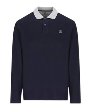 Brunello Cucinelli Logo Embroidered Long-sleeved Polo Shirt - Cobalt Blue