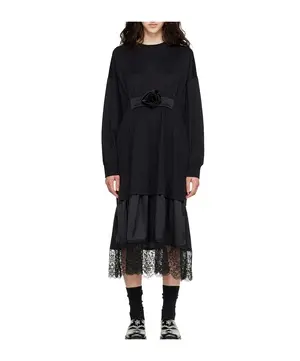 Simone Rocha Loose-fitting Ruffled Rose Lace Dress - Black