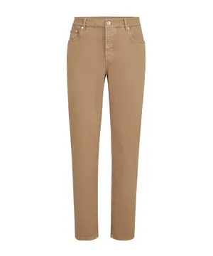 Brunello Cucinelli Garment-dyed Comfort Lightweight Denim Traditional Fit Five-pocket Trousers - Brown