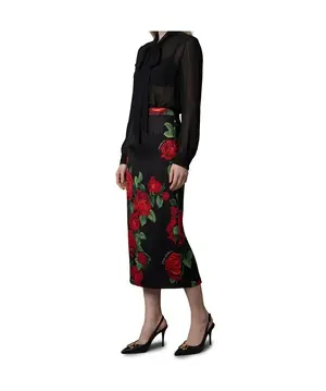 Dolce & Gabbana Rose-print Pencil Midi Skirt