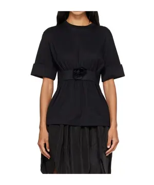 Simone Rocha Floral-appliqué Gathered T-shirt - Black