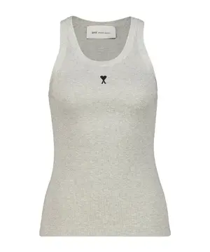 AMI Paris De Coeur Ribbed Tank Top - Grey