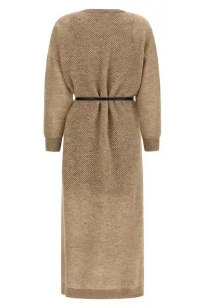 Brunello Cucinelli Long Sleeve Maxi Dress With Belt